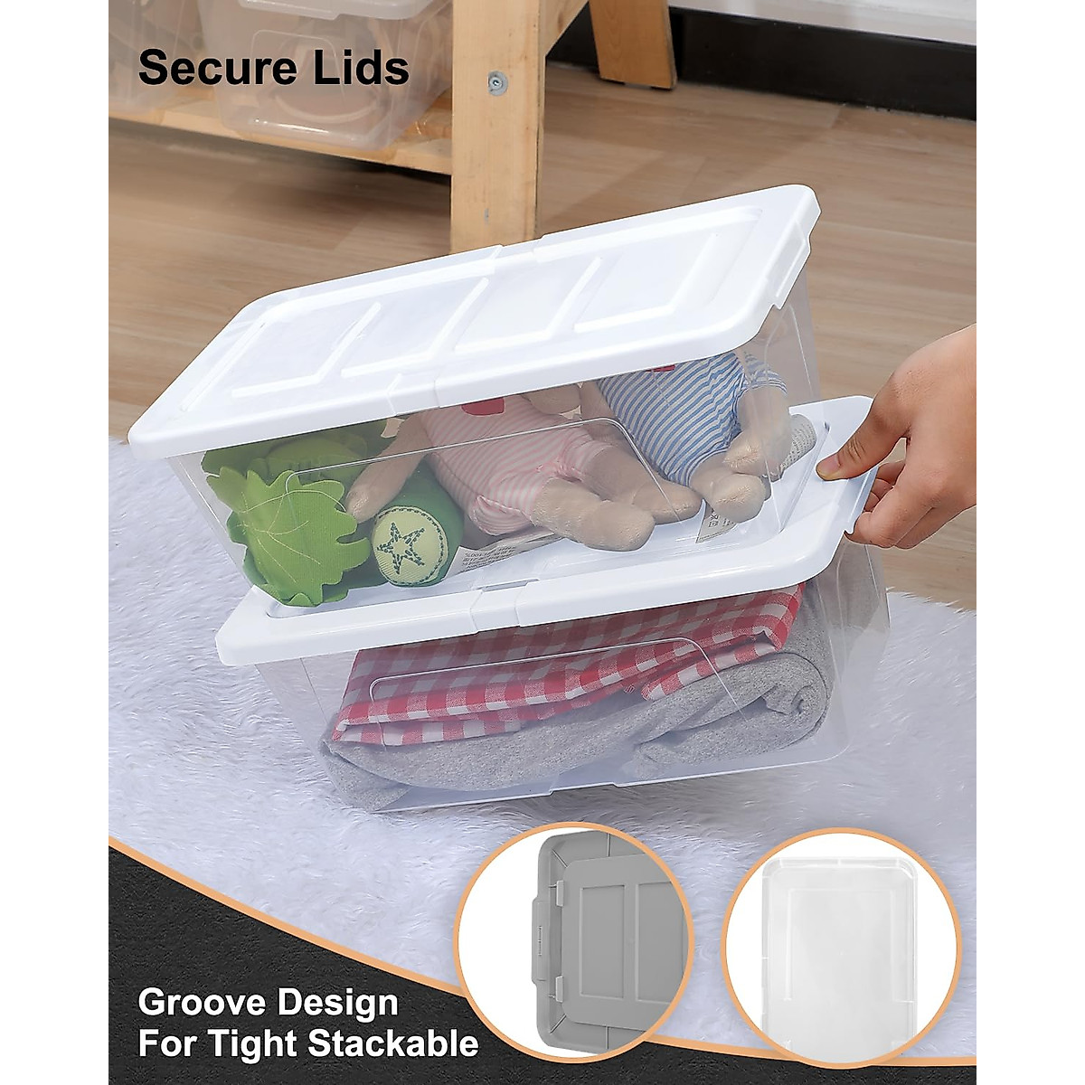 EOENVIVS Plastic Storage Bins with Lids, 12 Packs Set, Storage Boxes with Lids and Stackable Shoe Boxes For Organization, Clear Plastic Storage Containers For Closet Home Office, White