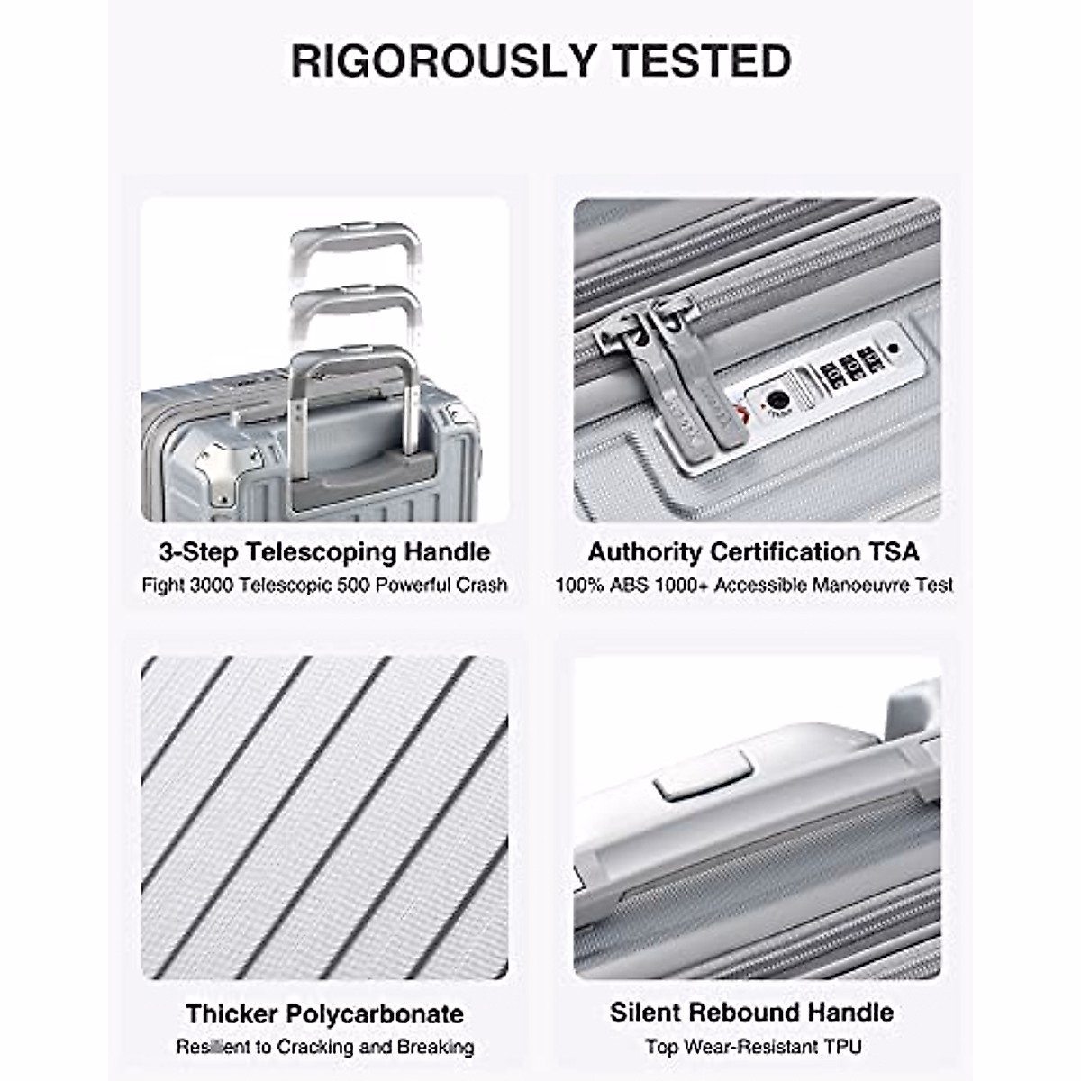 LUGGEX PC 28 Inch Luggage with Spinner Wheels - Hardside Expandable Large Checked Luggage - 4 Metal Corner Hassle-Free Travel (Silver Suitcase)