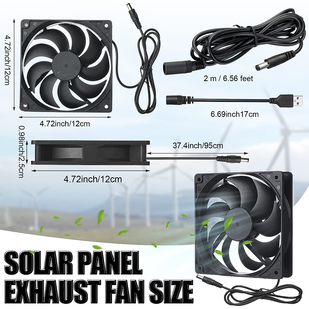 Solar Panel Powered Fan 12W 16V Solar Exhaust Fan Waterproof Greenhouse Fan USB Solar Portable Gable Fan Mini Household Solar Fan Ventilation for Chicken Dog Pets Houses Camping Outdoor (1 Set)