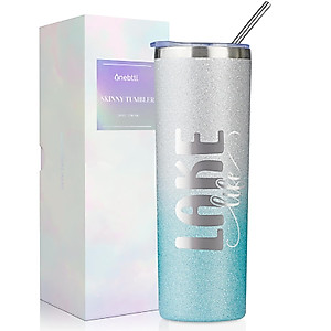 Onebttl Lake House Gifts: 20oz Stainless Steel Insulated Tumbler, Lake Life Housewarming Gift - Silver Blue