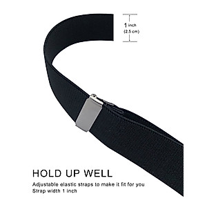 Suspenders for Women with 3 Swivel Hooks and 1" Width Strap for Jeans and Shorts, also for Slim or Young Men (Black)