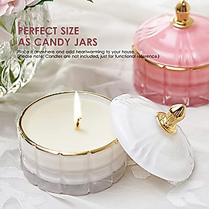 ALAMHI Glass Candy Dish Decorative Bowl, Apothecary Jars with Lids Bathroom Glass Jars for Cotton Ball or Cotton Swab Jewelry Storage Boxes with Lids, Crystal Pink Gifts for Women Coquette Room Decor…