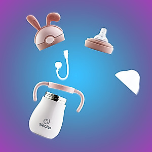 SIECKO Stainless Steel Baby Water Bottle - Straw Sippy Cups For Toddlers - 2 Kinds of Lids - Pacifier and Straw Sippy Cup - Double Walled - Insulated Baby Bottle - 9Oz