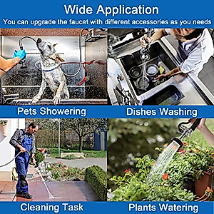 JZBRAIN Commercial Faucet with Sprayer 21" Height Wall Mount Kitchen Sink Faucet Add On Faucet 8" Swing Spout Pre-Rinse Sprayer 8 inch Center for 1 or 2 Compartment Sink