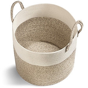 Shu Baby Woven Storage Basket - Large Cotton Rope Basket with Long Handles, Foldable Laundry Hamper, Toy Bin and Decorative Hamper (brown)
