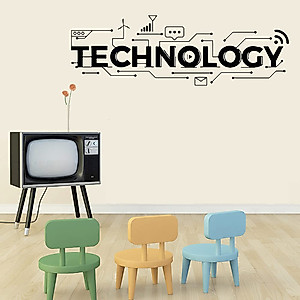 Teens Technology Lettering Wall Art Sticker School Education Science Wall Decal Vinyl Removable Vinyl Wall Mural Poster for Classroom Students Decor TM-33 (Black, 13" H x 40" W)