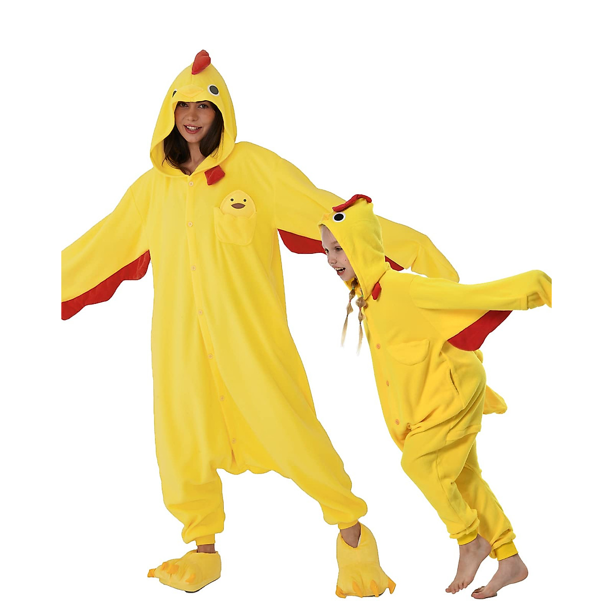 GONAAP Unisex Animal Onesie Plush One Piece Pajamas Cosplay Yellow Chicken Onesie Costume(125, Yellow Chicken)