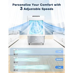 BALKO Windowless Air Conditioner, 35-INCH Swamp Cooler Air Conditioner w/2 Modes & 3 Speeds, 2100CFM, 700Sq.ft, Smart Timer for Auto off, 8Gal Tank & Remote, Wider Oscillation Evaporative Air Cooler