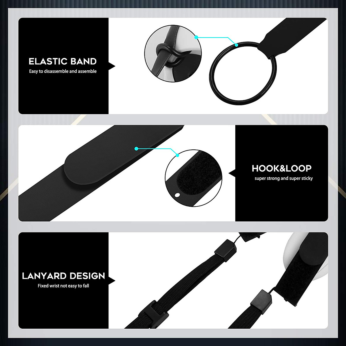 (1 Pair) Orzero Adjustable Hand Grip Straps Accessories for Quest 2 VR Gaming Headset Controller, Handle Dropping Prevention - Black
