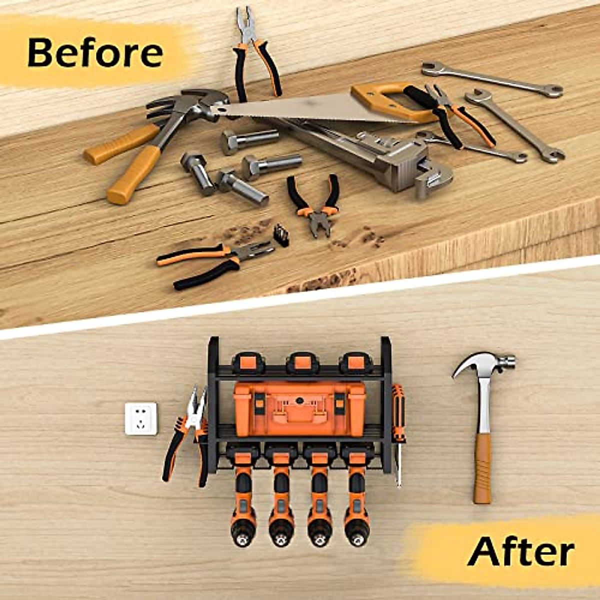 Neepiar Power Tool Organizer Heavy Duty Floating Tool Drill Holder Wall Mount Storage Rack for Handheld Storage Rack for Cordless Drill Removable Design Perfect(Black)