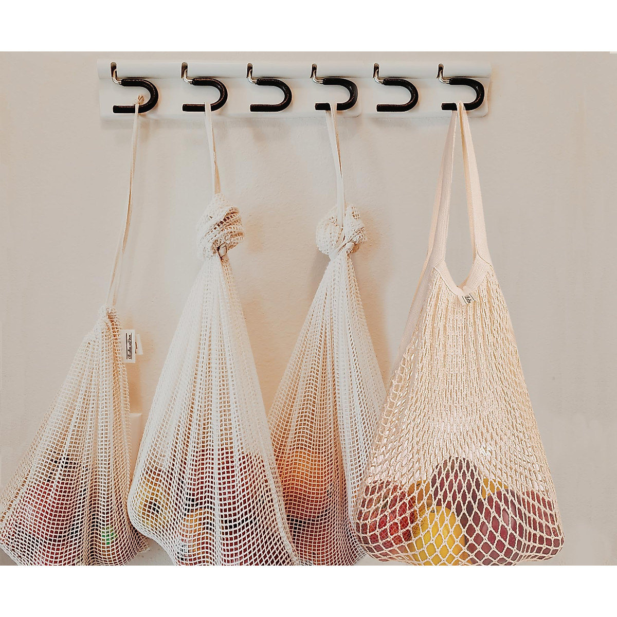 Reusable Produce Bags, Washable, Mesh Bags for Vegetables, Organic Mesh Produce Bags Cotton, Vegetable Storage Bags for Refrigerator Keep Fresh, Produce Storage Bag Set of 6(4 Mesh+2 String bags)