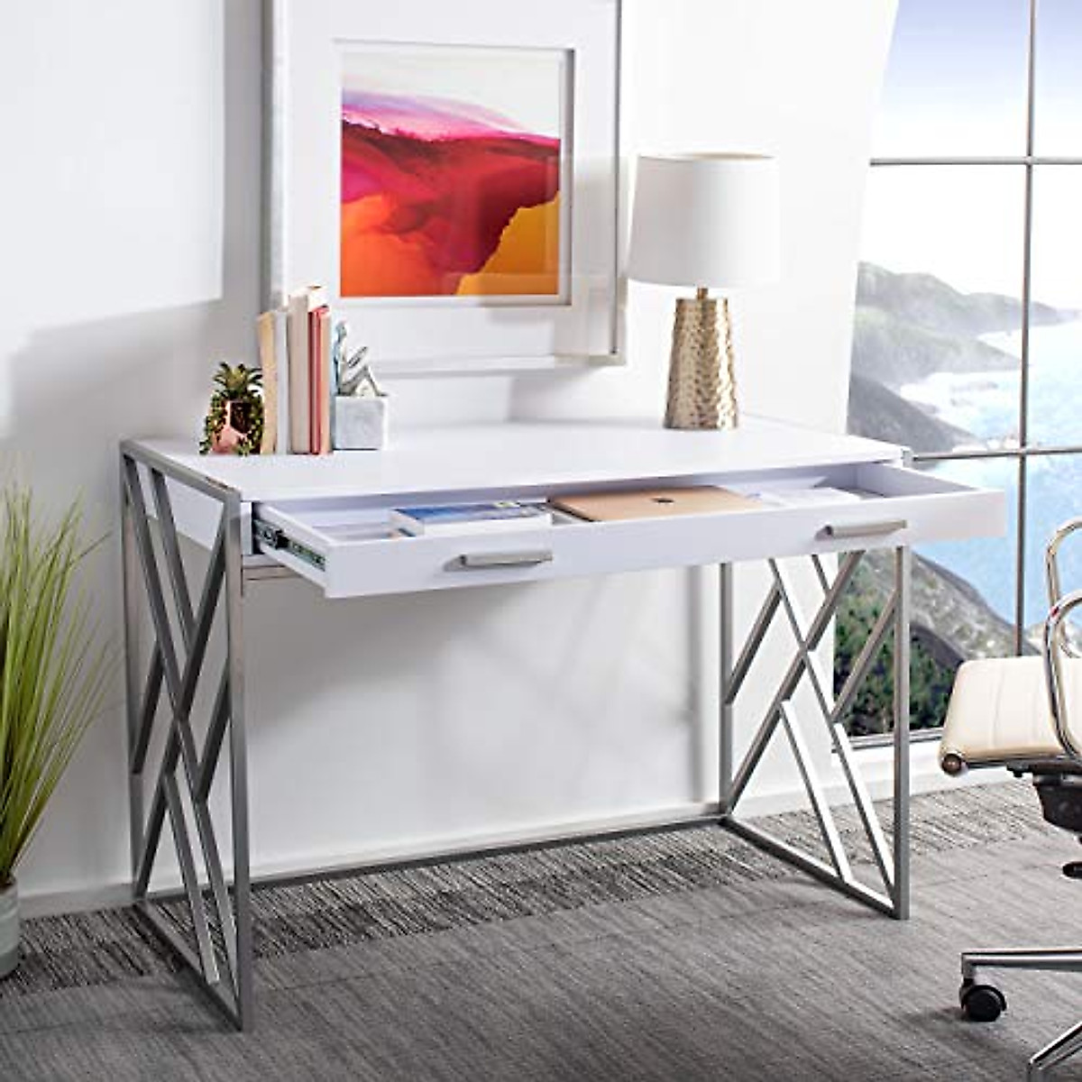 Safavieh Home Office Elaine Modern White and Silver 1-drawer Desk