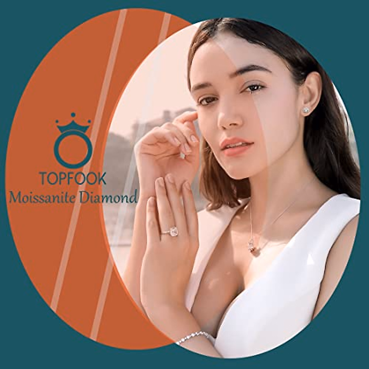 Halo Moissanite Stud Earrings 18K White Gold Plated 925 Sterling Silver Studs for Women Men,Topfook Jewelry Gifts