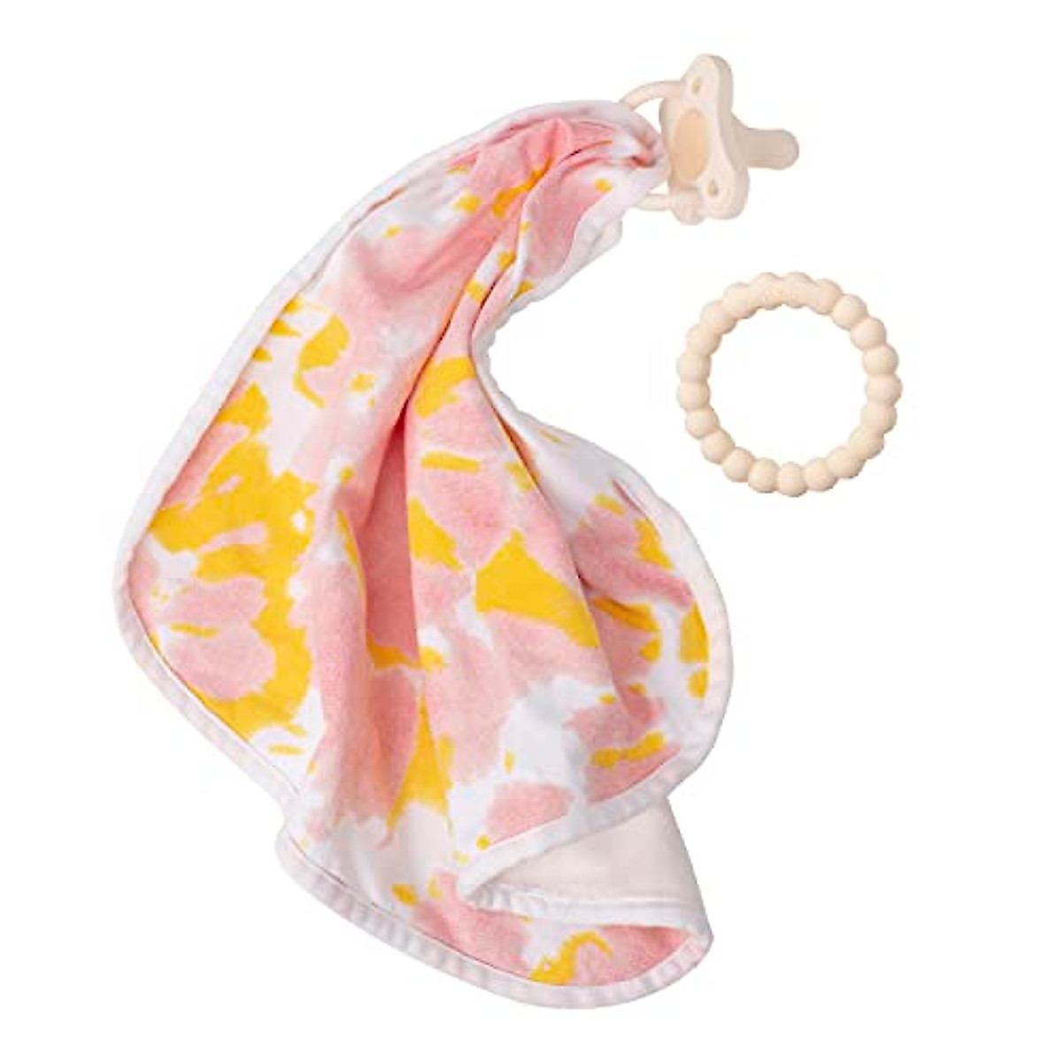 Dr. Brown's Lovey Blanket with Beaded Ring Teether and HappyPaci Silicone One-Piece Pacifier, Pink