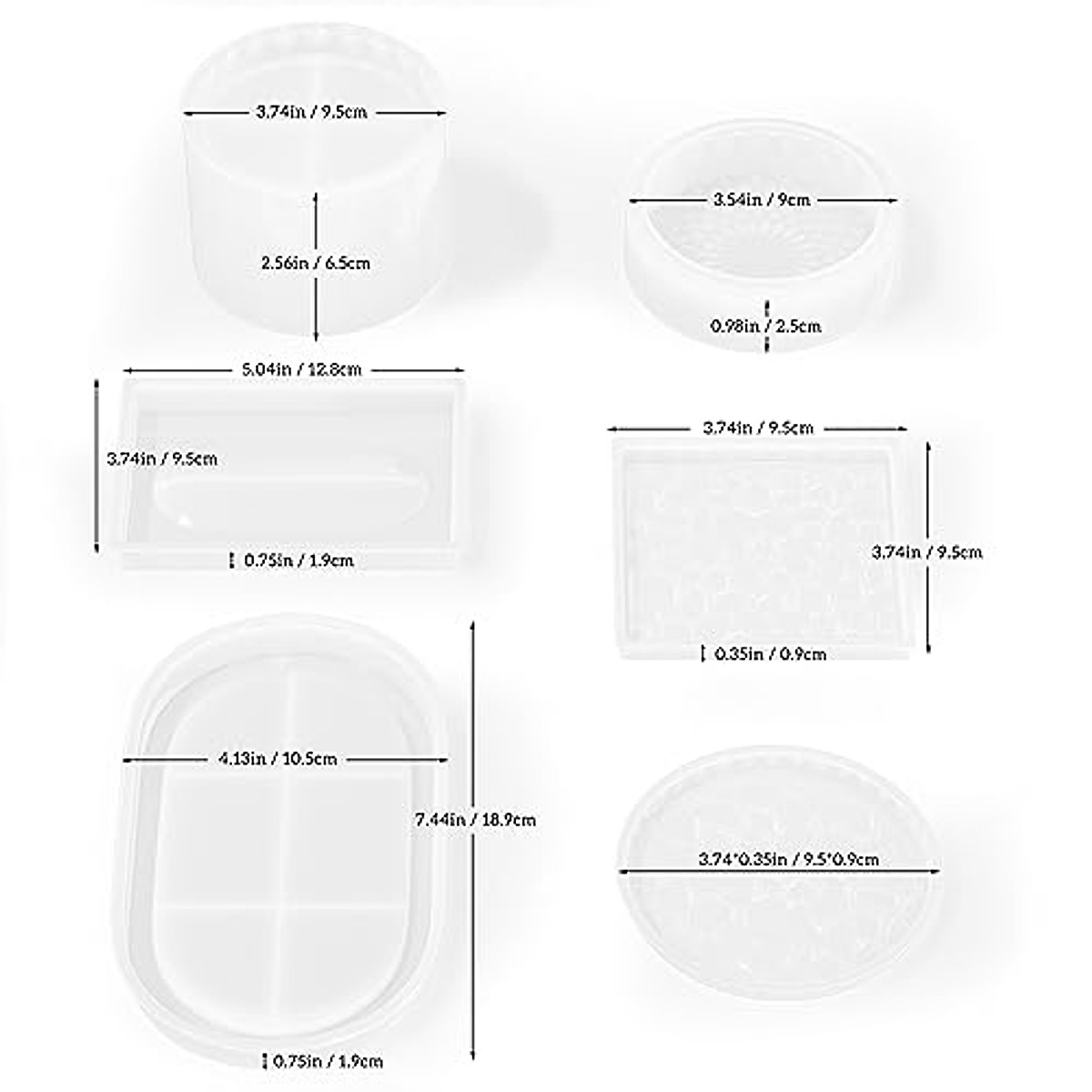 Hautton 6 Pcs Resin Molds Epoxy Silicone Mold for Coasters, Jar with Lid, Rolling Tray and Soap Tray Container, Epoxy Resin Casting Molds for DIY Home Décor Art Crafts