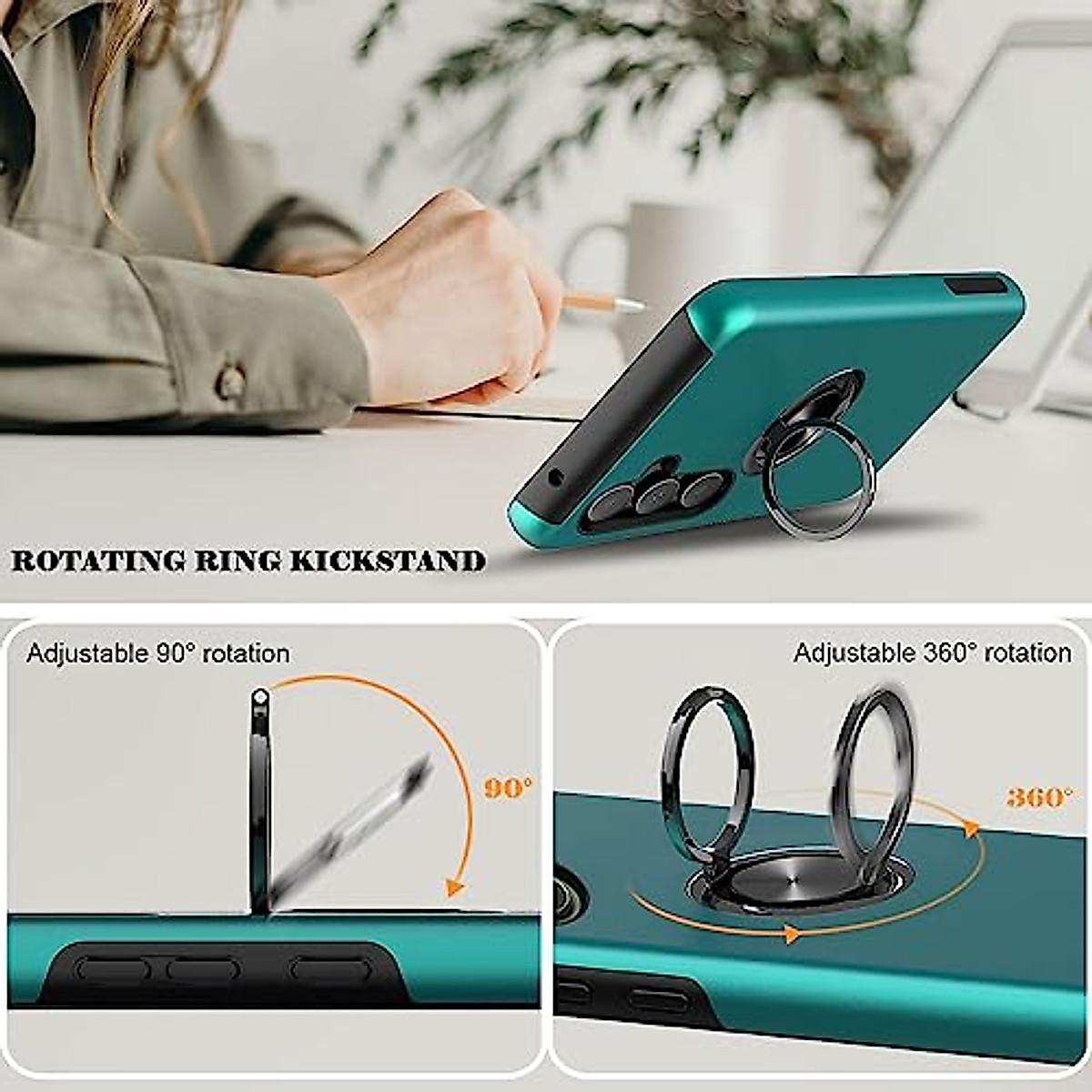 lovpec for Samsung Galaxy A54 5G Case with Glass Screen Protector, Ring Holder Kickstand Drop Proof Protective Slim Dual Layer Stand Non-Slip Tough Cover Cell Phone Case for Galaxy A54 5G (Green)