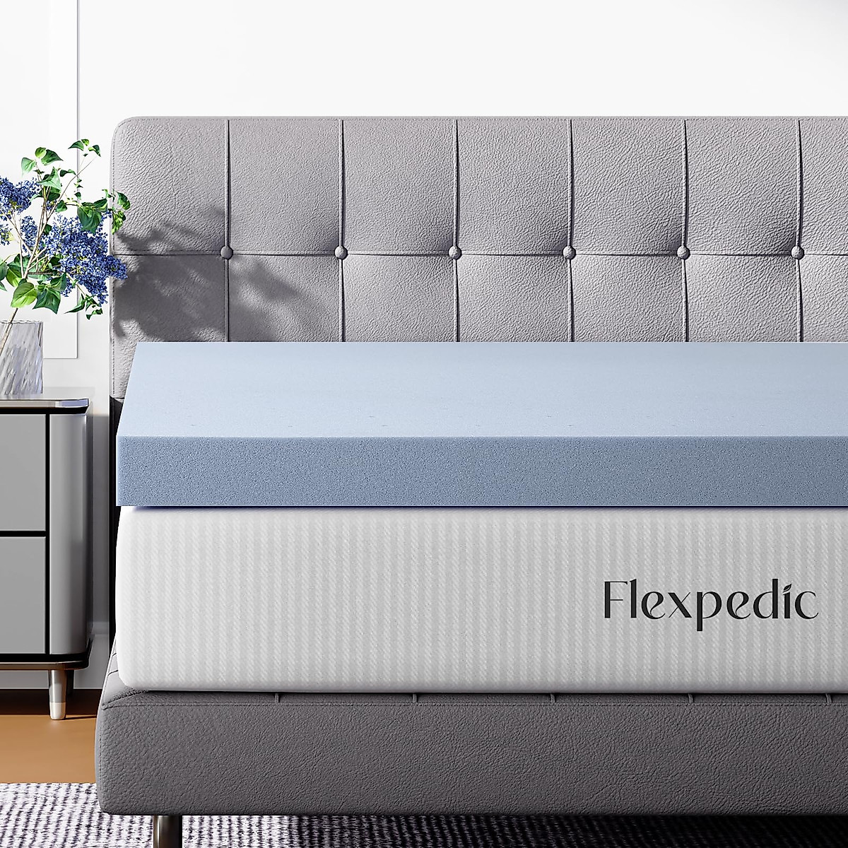 FP Flexpedic 2 Inch Twin Size Memory Foam Mattress Topper, Gel Cooling Bed Topper, Ventilated Design Soft Mattress Pad, Plush Feel, CertiPUR-US Certified, Purple