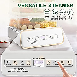 SUSTEAS Food Steamer for Cooking - 17QT Vegetable Steamer with 24H Booking & 60Min Timer, Electric Steamer with Digital Display and 3 Tier Stackable Trays, Auto Shut-Off & Boil Dry Protection