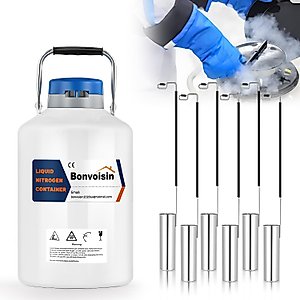 Bonvoisin 6L Liquid Nitrogen Container Cryogenic Container Liquid Nitrogen (LN2) Dewar Aluminum Alloy Semen Tank with 6 Canisters Carry Bag (6L)