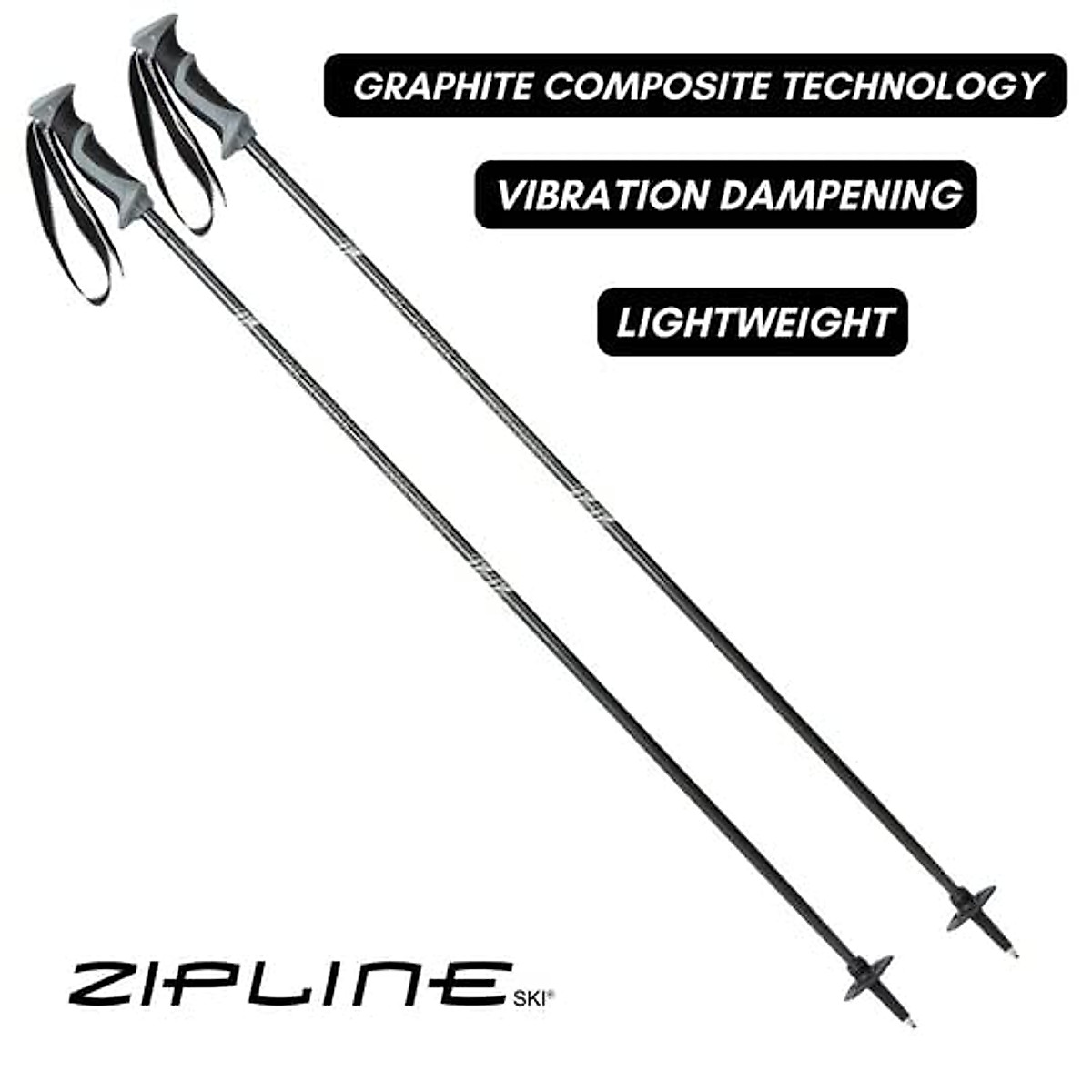 Ski Poles Graphite Carbon Composite - Zipline Lollipop U.S. Ski Team Official Supplier (Gray Carbon, 46" in./117 cm)
