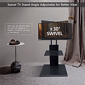 Usumairu TV Floor Stand TV Stand with Sturdy Wood Base,Angle and Height Adjustable Swivel TV Mount Stand with Media Shelf for 32-70 Inch Flat Screen TV for Bedroom Living Room (Black)
