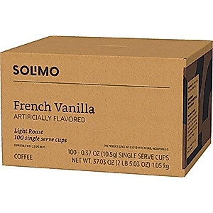 Amazon Brand - Solimo Light Roast Coffee Pods, French Vanilla Flavored, Compatible with Keurig 2.0 K-Cup Brewers, 100 Count