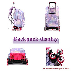 YJMKOI 3PCS Colorful Heart Print Rolling Backpack for Girls Elementary Trolley School Bag with Lunch Box