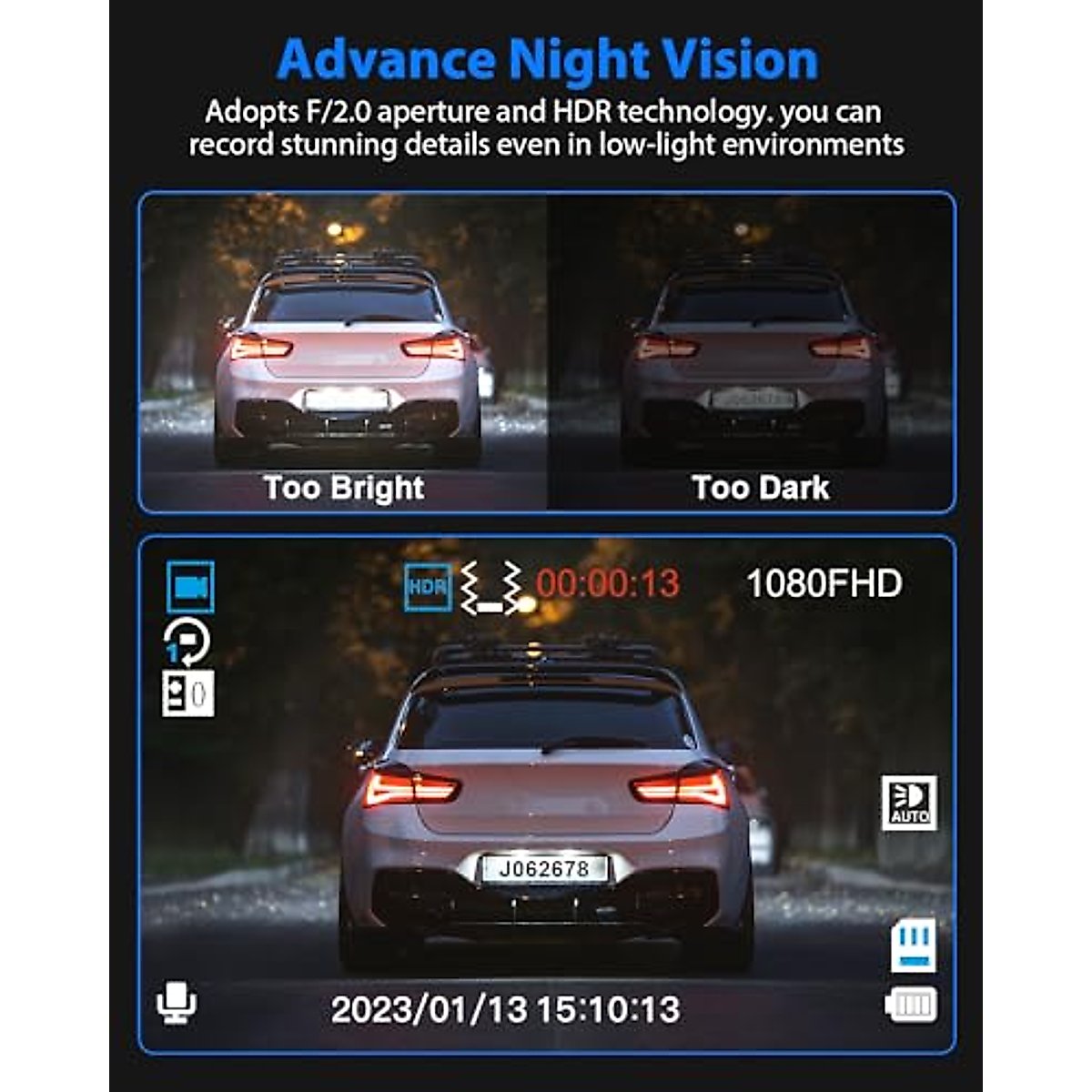 Dash Cam, 3 Channel Dash Cam, 1080P Dash Cam Front and Inside, Triple Dash Cam Front and Rear Inside, Dash Camera with 32GB Card, HDR, G-Sensor, 24Hr Parking, Loop Recording