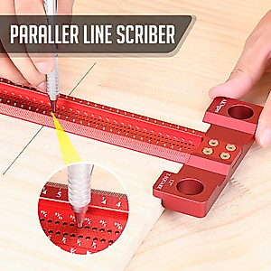 AKNgoes Woodworking Scriber T-Square Ruler 12in with Thoughtful Support Lips, Architect Ruler for Carpenter Work, Layout and Measuring Tools…