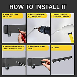 LEMONIDEA Wall Mounted Hook Rack 5 Hanging Hooks Entryway Kitchen Bathroom Storage Organizer Hanger for Coat Bag Hat Key Holder Set of 2