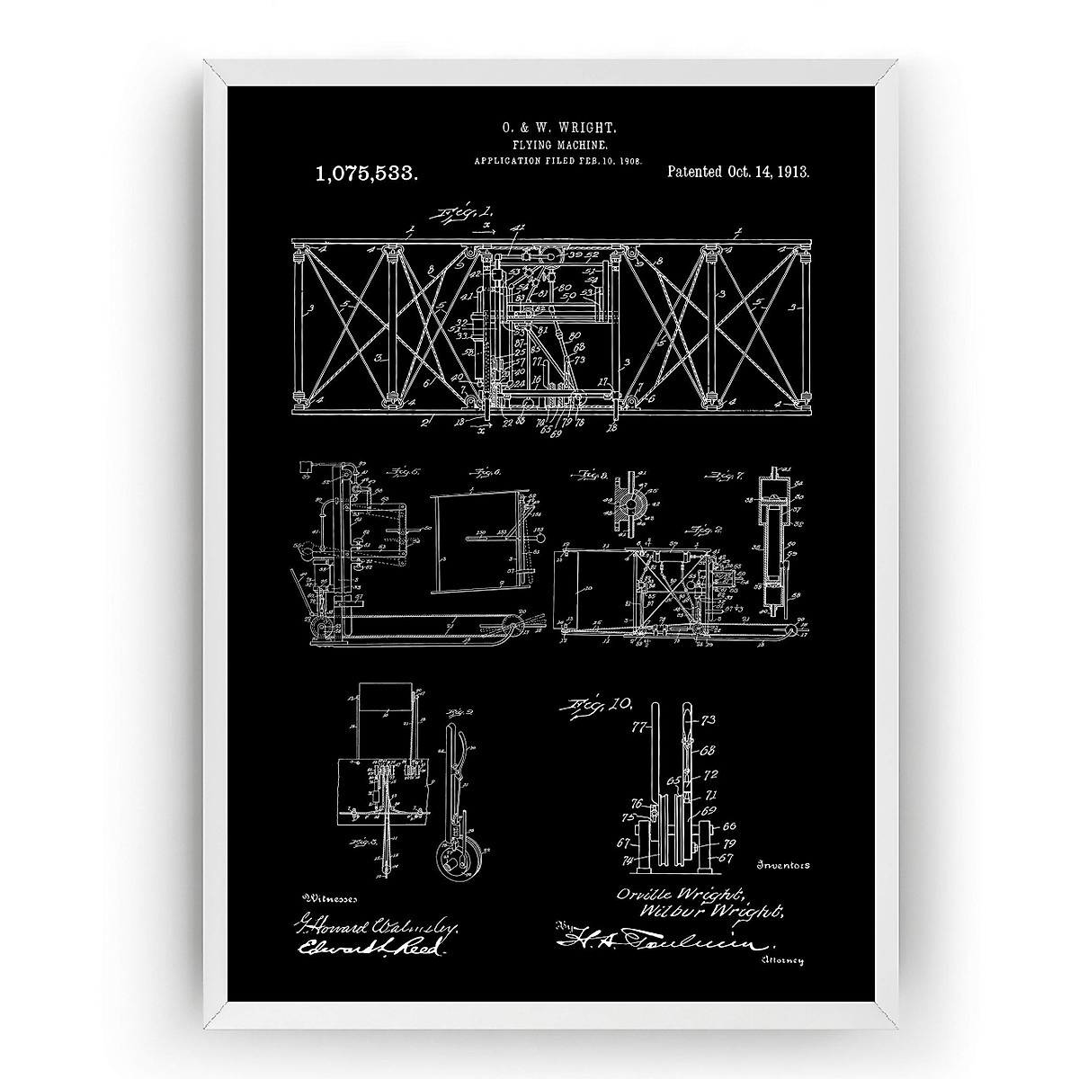 Magic Posters Wright Brothers Patent Prints - Flying Machine 1913 - Vintage Art Posters Pilot Gifts For Men Women Aviation Blueprint - Frame Not Included