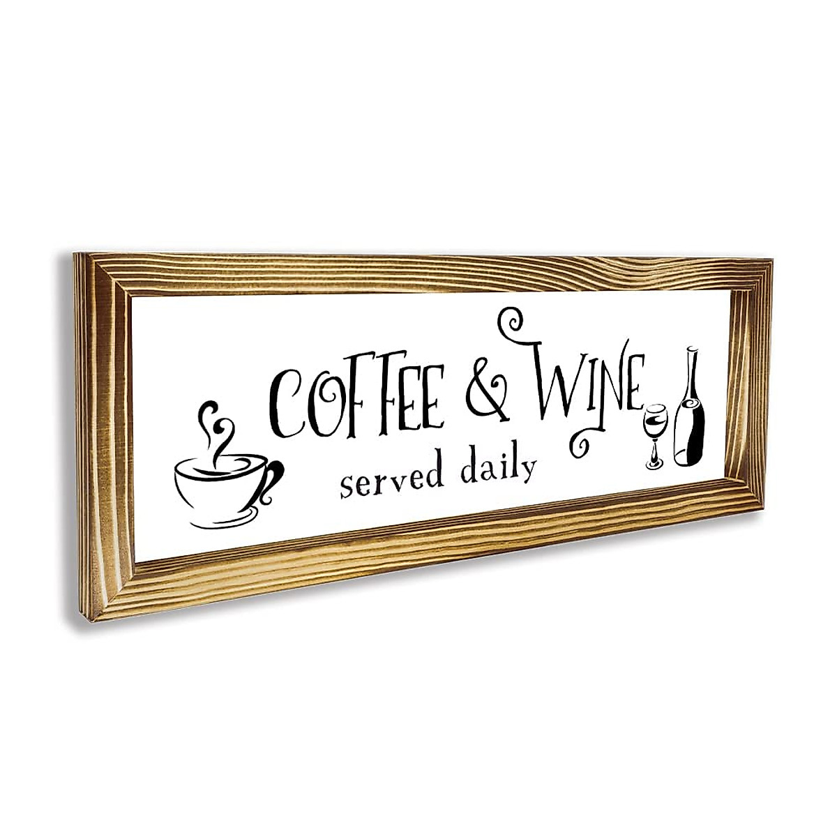 Maoerzai Funny Coffee Bar Sign Modern Kitchen Wall Decor,Rustic Wooden Wall Art Print Decor Sign,Farmhouse Bar Accessories Decor Cafe. (16 X 6 inch, White-Coffee-3)