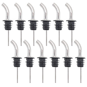 (Pack of 12) Stainless Steel Curved Liquor Bottle Pourer, Speed Pourer with Gooseneck Spout, Liquor Pour Spouts by Tezzorio
