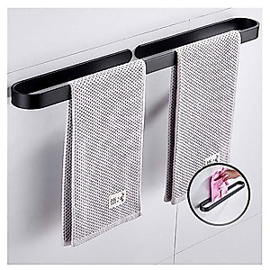 KLZUOPT Kitchen Towel Rack Wall Mounted Black, Self Adhesive Bathroom Towel Bar, Space Aluminum Rust Towel Holder for Kitchen Cabinet, Wall Hangers Tower Rail No Drilling Bath Tower Rack