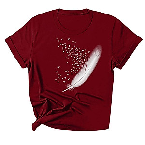 Aniywn Womens T-Shirt Summer Casual Printing Crewneck Short Sleeve Top Blouse Stylish Basic Tunic Tops Red