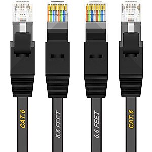 Ethernet Cable CAT 6, [2 Pack x 2 Meter] Durable Flat Ethernet Patch Cables 1000Mbps Network Cable Universal RJ45 Ethernet Cables for Pc, Computer Server, Printer, Router - New