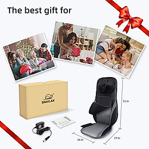 Snailax Shiatsu Neck Back Massager with Heat, Massage Chair pad with Height Adjustment, Full Back Kneading Shiatsu or Rolling Massage, Gifts for Men, Women