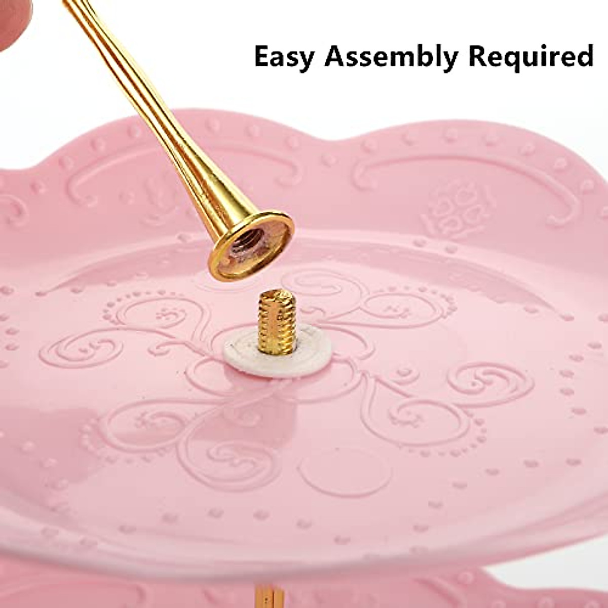 Tosnail 3 Pack 3 Tiers Plastic Cupcake Stand Dessert Stand Tiered Serving Trays with Gold Rod Candy Pastry Holders for Baby Shower, Wedding and Party - Pink