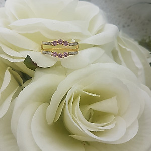 Dazzlingrock Collection 14K Pink Sapphire & White Diamond Wedding Band 3 Stone Enhancer Guard Ring, Yellow Gold, Size 6