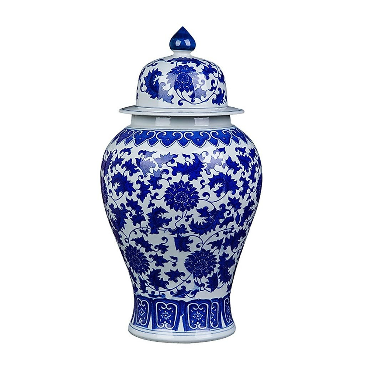 Chinese Blue &White Ginger Jar with Lid, Handmade Decorative Ceramic Temple Jar with Pattern, Storage Jar for Home Decoration Countertop Ornaments