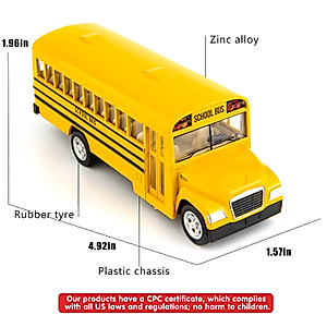 BDTCTK Diecast Yellow School Bus Toy Cars for Kids - 5 Inch Pull Back Car with Opening Doors and Rubber Tires