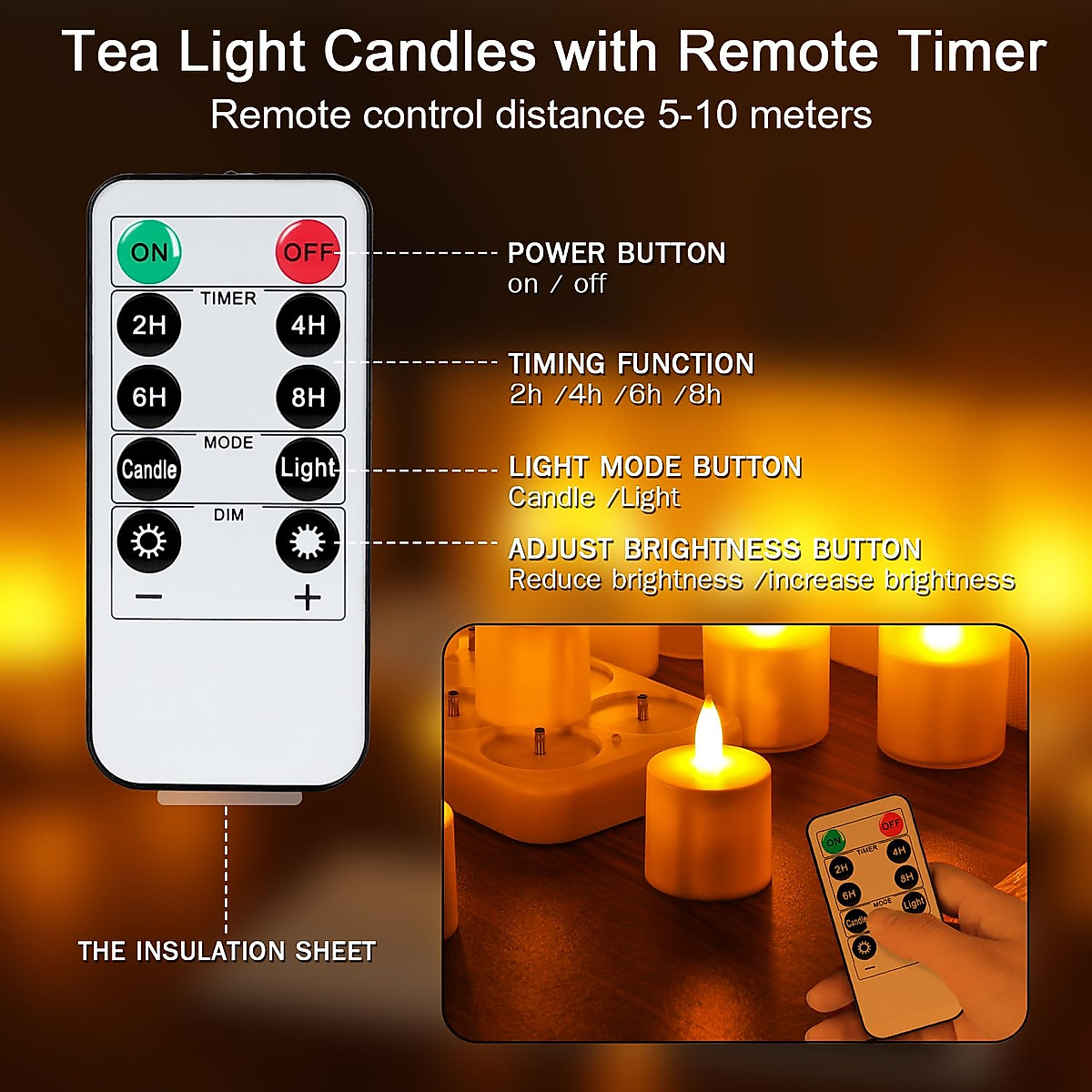 WoneNice Rechargeable Tea Light Candles with Remote Timer, Romantic Deco for Home Parties, Restaurants, Weddings, Christmas