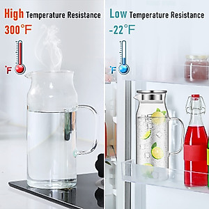 2 Pcs Glass Pitcher Water Pitcher with Lid Hot Cold Water Pitcher Bedside Water Carafe with Handle Heat Resistant Borosilicate Glass Jug for Fridge Beverage Carafe (54 oz,Stainless Steel)