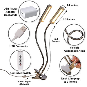 Brite Labs LED Grow Lights for Indoor Plants & Seedlings, Dual Head Plant Growing Lamps with 100 Full Spectrum Bulbs, Auto On Off Timer, Adjustable Gooseneck Arms, Desk Clip On, Dimmable Switch Modes