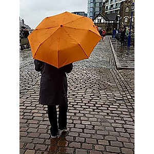 Lewis N. Clark Travel Umbrella Windproof & Water Repellent Fabric, Automatic Open Close & 1 Year Warranty, Orange