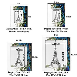 Peacock Feather 8x10 Picture Frame, Boho Wooden Photo Frame for Wall Mounting or Tabletop Living Room Bedroom Home Decor