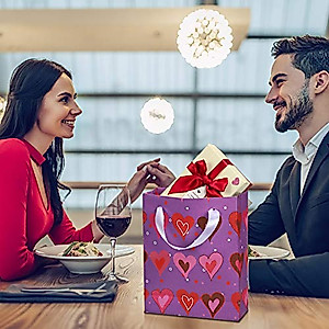 24 Pieces Valentines Paper Bags Kraft Party Hearts Bags with White Ribbon for Valentines Day Galentines Day Anniversary, 7.9 x 6.3 x 2.4 Inch/ 20 x 16 x 10 cm,8 Styles