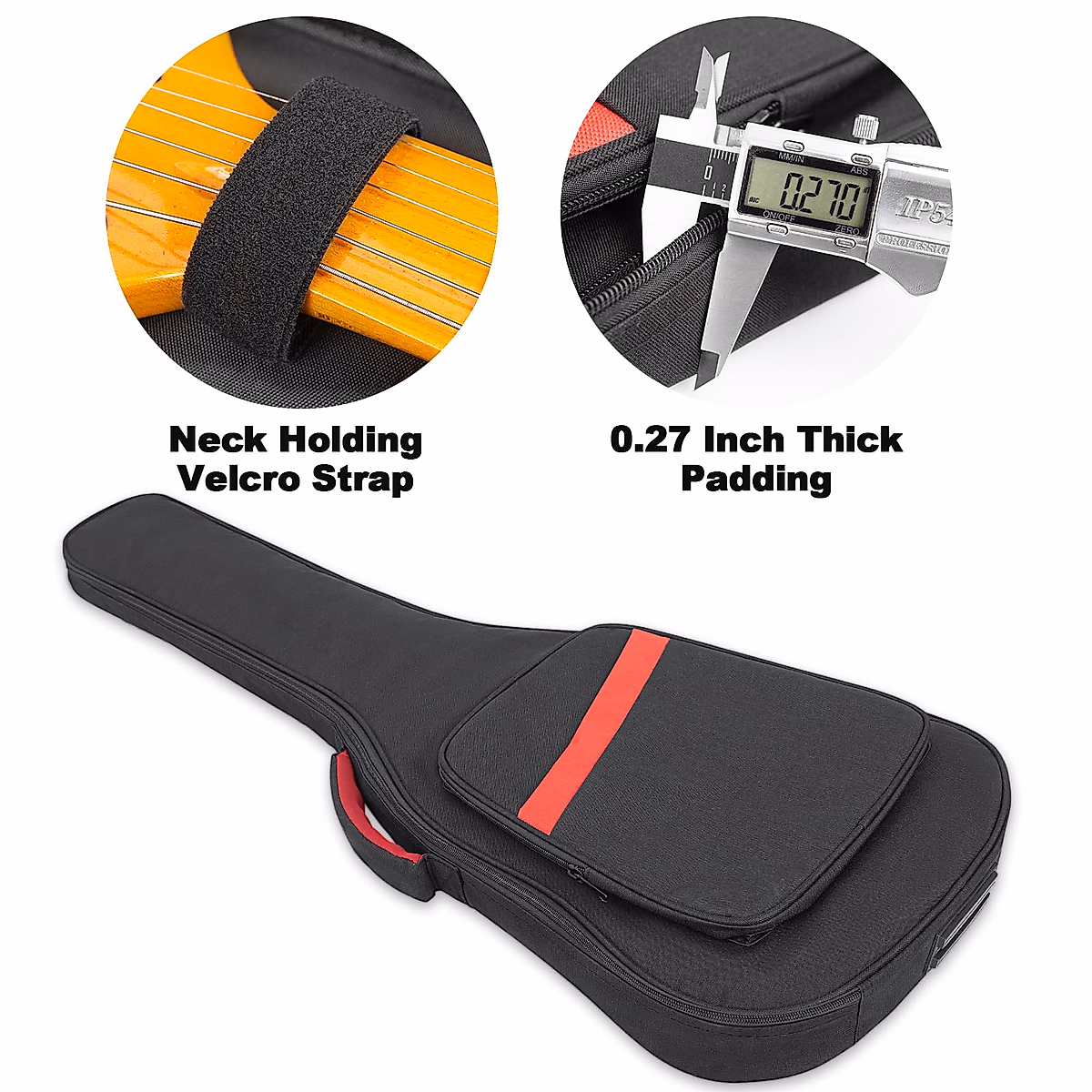 Muscab Electric Guitar Bag 7mm Padding Electric Guitar Case, 39 Inch Electric Guitar Gig Bag Backpack with Neck Strap and Pockets, Black