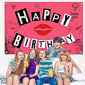 Happy Birthday Backdrop Banner Decor Hot Pink - Burn Book Birthday Party Theme Decorations for Room Y2K Aesthetic Early 2000s Teens Girls Women Supplies
