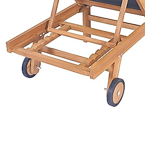 imasay Folding Sun Loungers with Wheels 2 pcs Solid Teak and Textilene for Outdoor,Outside,Patio,Garden,Beach,Lawn,Sunbathing,Tanning,Pool,Adjustable Reclining Lounge Chairs